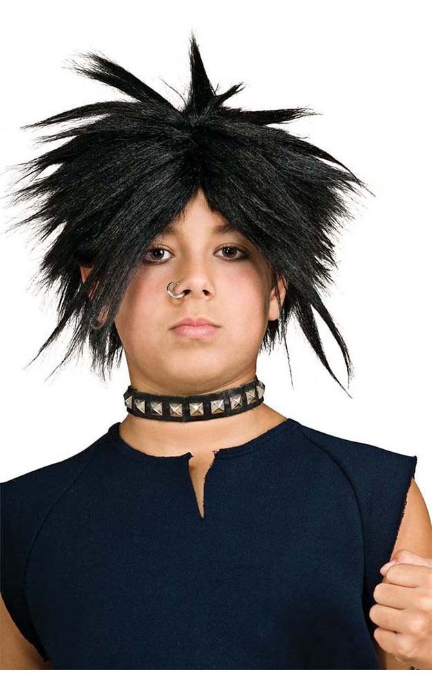 BLACK SPIKER CHILD WIG PUNK ROCKER HALLOWEEN COSTUME ACCESSORY | eBay